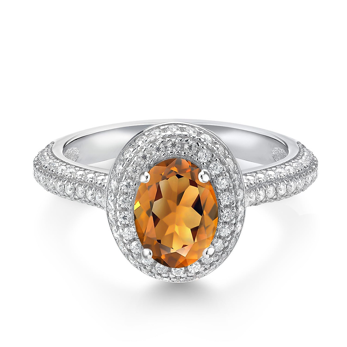 Gem Stone King 925 Sterling Silver 8X6MM Oval Gemstone Birthstone and White Moissanite Halo Engagement Ring | Wedding Anniversary Promise Ring For Women | Size 5,6,7,8,9