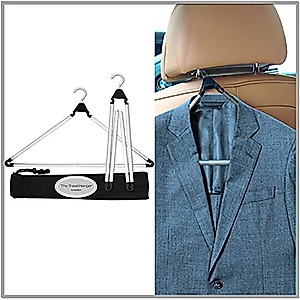 Car Seat Coat Hanger: Travel Hanger, Car Hanger, Clothes Hanger, Gym Hanger- Foldable Hanger, Folding Hanger, Collapsible Hanger, Portable Hanger (Matte Silver & Black) (1)