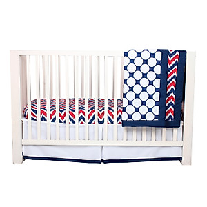 Bacati - Mix N Match White with Band at Bottom Crib Skirt (Navy)
