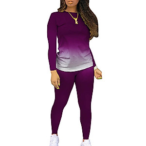 JSVZREU Two Piece Outfits for Women Loungewear Set 2 Piece Outfits Sweatsuit Jogger Sets Jogging Track Suits Lounge Matching Set Long Sleeve(Purple,L)
