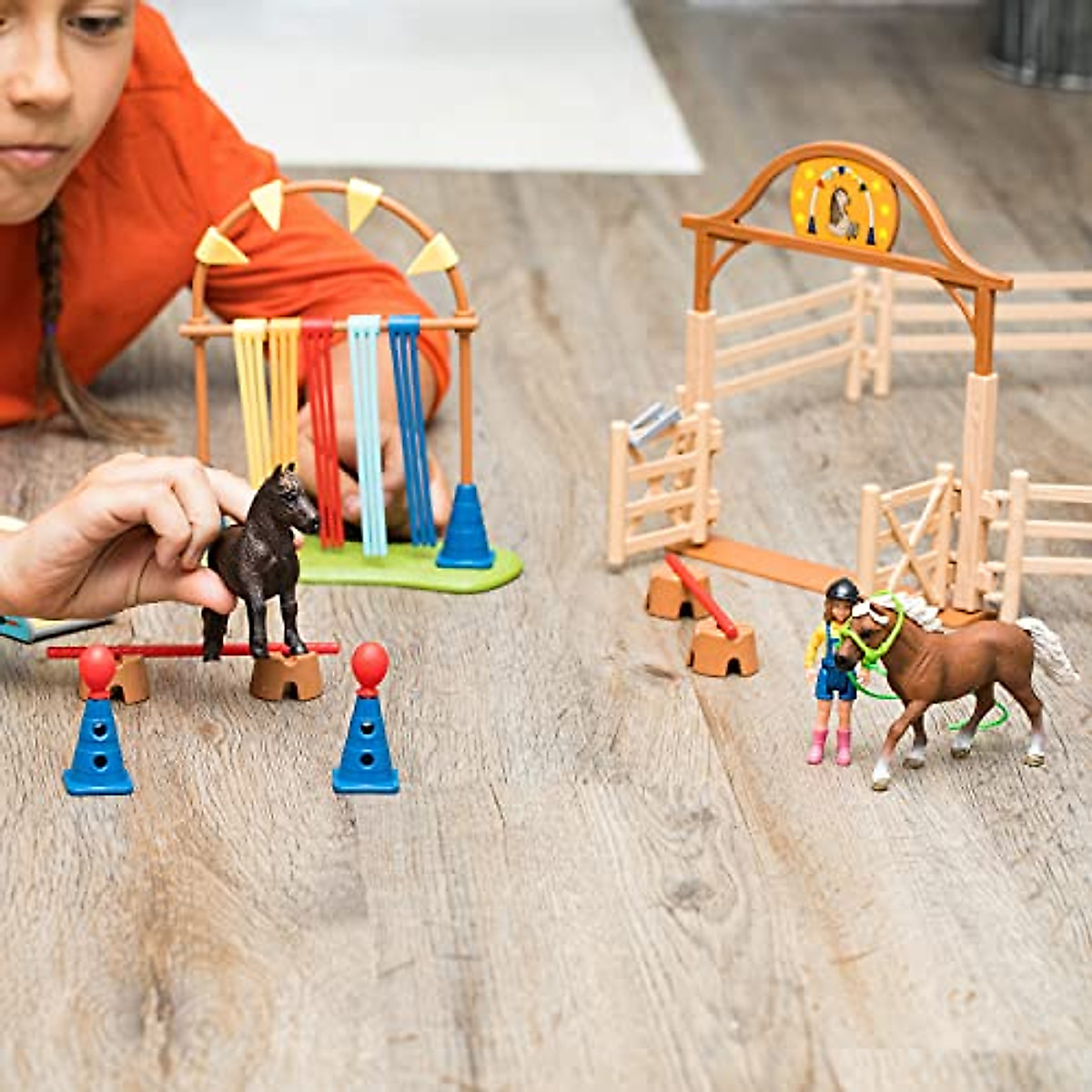 Schleich Farm World Pony Agility Training 41-piece Horse Playset for Kids Ages 3-8 , Brown