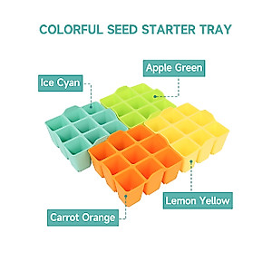 LUVCOSY 4 Packs Silicone Seed Starter Tray, Colorful Seedling Starter Trays Fit Up to 10" 10" Planting Tray, BPA-Free & Dishwasher Safe, Indoor Reusable Seedling Grow Kit for Vegetable, Flower, Herb