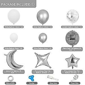 Birthday Decorations - Iridescent Banner Disco Ball Balloons Arch Decor | Fufuddz Funny Holographic Happy Birthday Party Supplies w/ Circle Garlands Swirls for Women Men 18 30th 40th 50th 60s 70s 90s