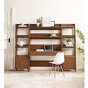 Modway Bixby 3-Piece Home Office Desk and Bookshelf Display Case in Walnut