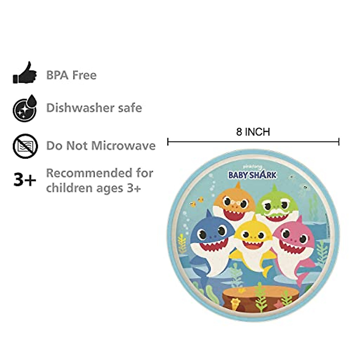 Zak Designs Baby Shark Dinnerware Set for Kids Includes 8" Plate, 6" Bowl, and 10oz Tumbler, Durable and Sustainable Melamine Bamboo Material (3-Piece Set)