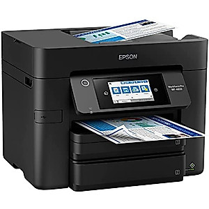 Epson Workforce Pro All-in-One WF-4833 Color Inkjet Printer, 4.3" Color Touchscreen Display, Wireless Connectivity, Automatic Duplex Printing, 4800x2400 dpi, Mobile Cloud Printing, Black, HDMI Cable