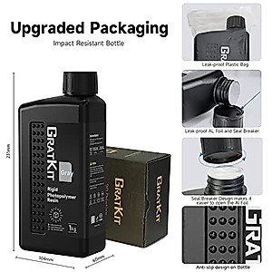 GratKit 8K Rigid Resin, 3D Printer 405nm UV-Curing Photopolymer Resin, High Precision Low Odor 3D Printing Resin - 1000g，Gray