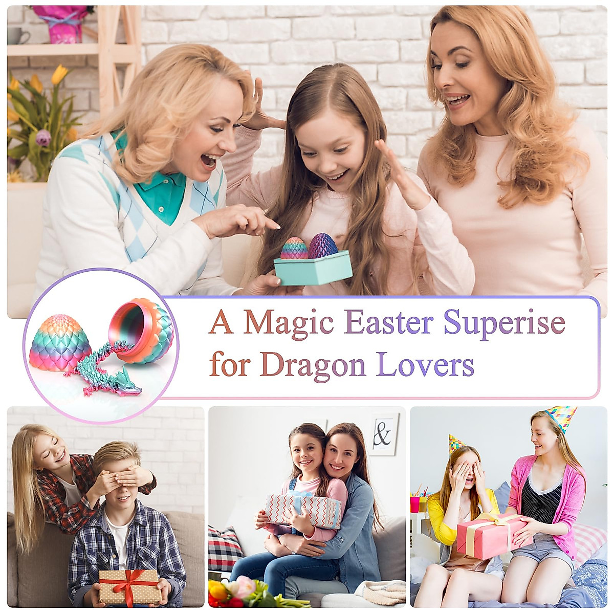 Dragon Egg 12In Dragon Toy 3D Printed Dragon Fidget Toys, 3D Printed Dragon Egg with Articulated Dragon Inside, Fidget Toys for Autism/ADHD, Easter Gifts(Bluegreen)