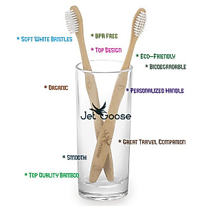Jet Goose Bamboo Toothbrush Set | 4 Natural Eco- Friendly Biodegradable Bamboo Toothbrushes | BPA Free | Soft White Nylon Bristles