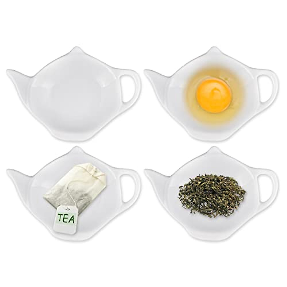 DS. DISTINCTIVE STYLE 4 Pieces Teapot Shaped Tea Bag Holder Teabag Coaster Seasoning Dish for Sauce Dessert (White - Ceramic)