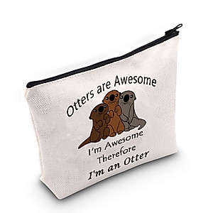 JNIAP Funny Otter Cosmetic Bag Otter Lover Gift Otters Are Awesome I'm Awesome Therefore I'm An Otter Makeup Zipper Bag (Otters bag)