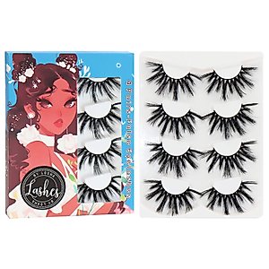 Losha 25mm Lashes 3D Faux Mink Lashes Fluffy Volume Eyelashes Thick Crossed Luxurious Soft Wispy Lashes Pack 4 Pairs Dramatic Eye Makeup (45A)