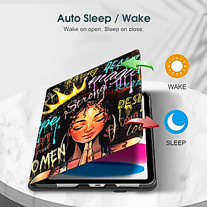 Case for iPad Pro 11 Inch 4th/3rd/2nd/1st Generation 2022/2021/2020/2018, Multi-Angle Smart Stand Cover Auto Sleep/Wake Fit iPad Air 4/5，African American Women Graffiti Afro Black Girl with Crown