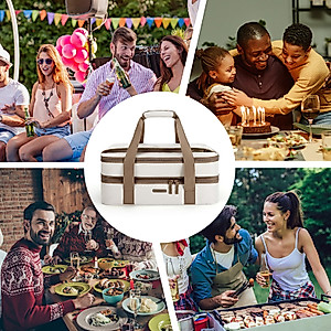 TOURIT Double Decker Insulated Casserole Carrier for Hot or Cold Food Expandable Thermal Food Carrier for Picnic Cookouts Potluck Parties Fits 9" x 13" Baking Dish