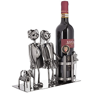 BRUBAKER Bottle Holder Wine - Couple with Dog - Decoration Object Metal - Bottle Stand with Greeting Card