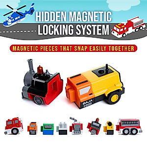 POPULAR PLAYTHINGS Mix or Match Vehicles Orange, Magnetic Toy Play Set, 21 Pieces