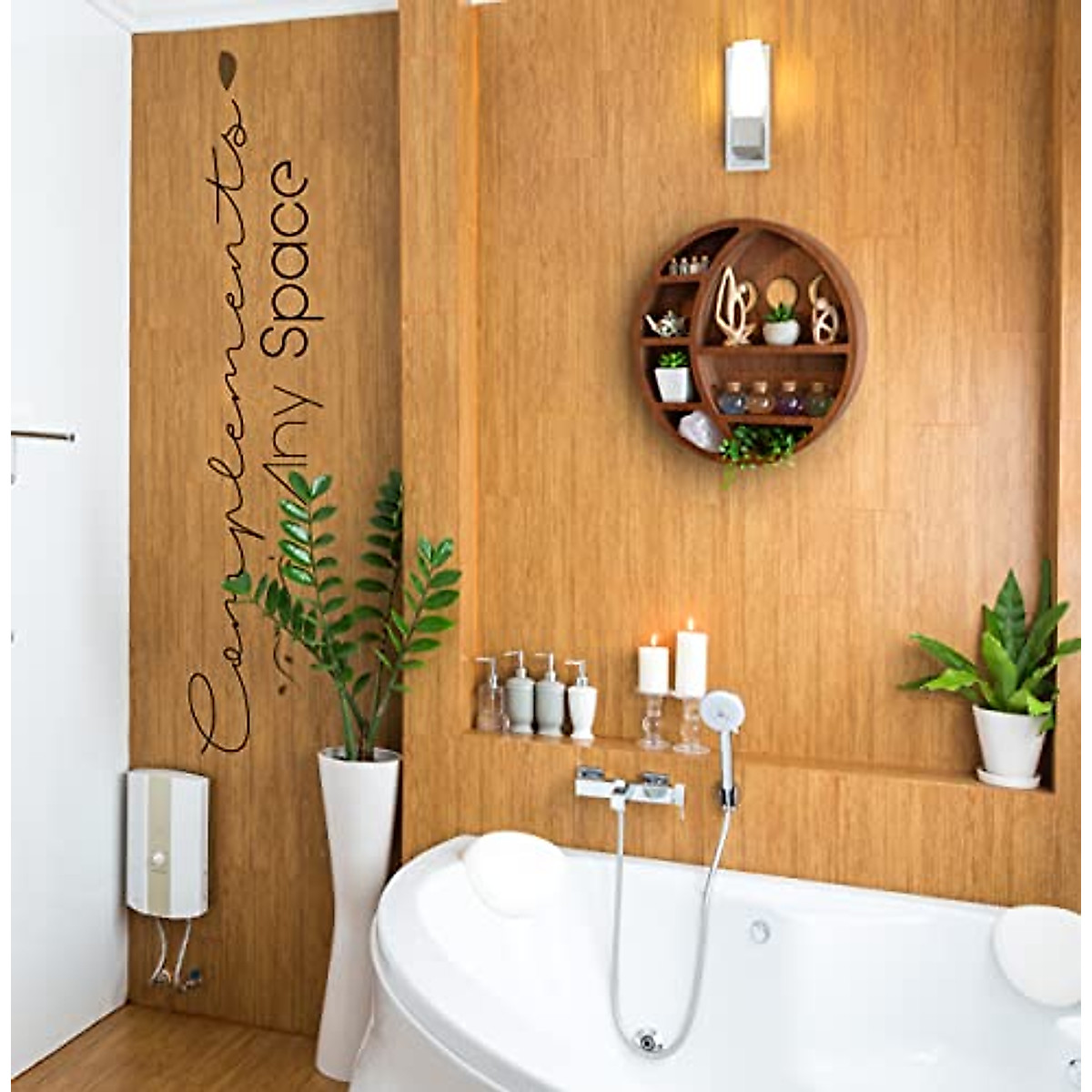 Kuuza Crescent Moon Shelf for Crystals | Moon Phase Shelf | Wooden Moon Shelf | Wall Decoration for Stone Crystals and Essential Oils | Moon Phases Wall Art, Brown, 17 inch x 17 inch x 3.4 inch