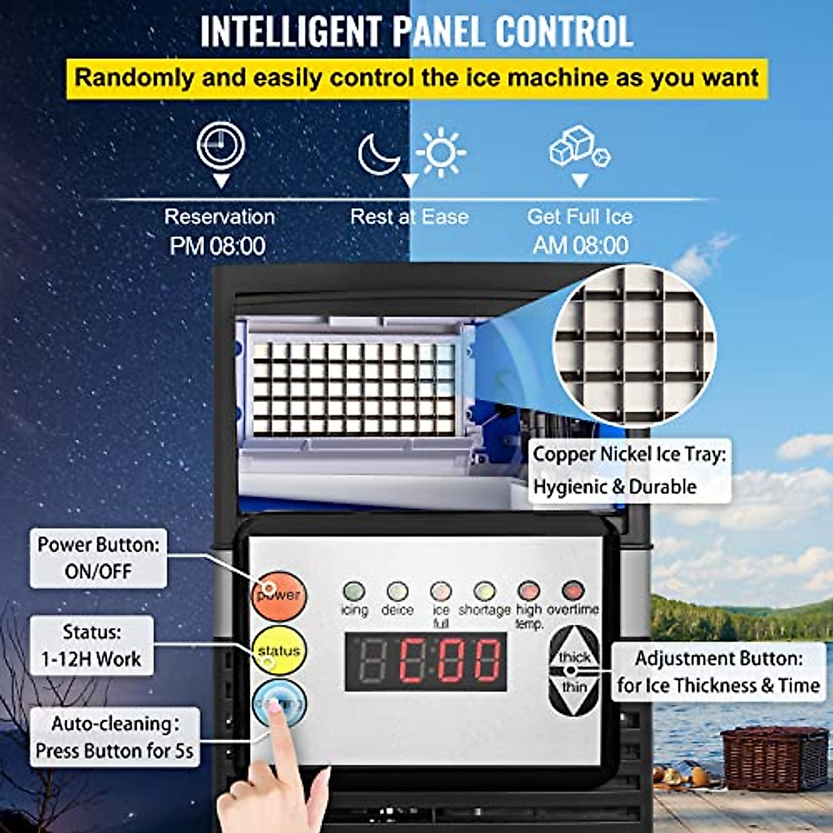 VEVOR 110V Commercial Ice Maker Machine 110LBS/24H with 39LBS Bin, LED Panel, Stainless Steel, Auto Clean, Include Water Filter, Scoop, Connection Hose, Professional Refrigeration Equipment