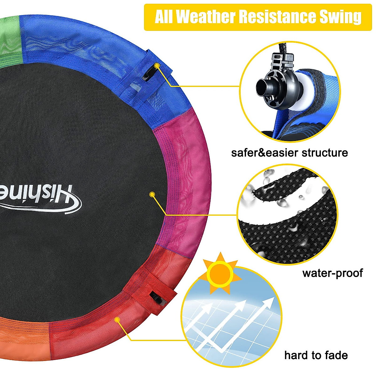 Hishine 43" Saucer Swing Set und Swing Stand for Porch Outdoor Heavy Duty Swing Frame, Full Steel Metal Frame with 4 Ground Pegs, 71" Height Holds Up to 550lbs