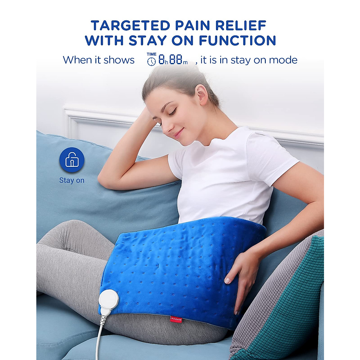Comfytemp Heating Pad for Period Cramps, FSA HSA Eligible Electric Heating Pad for Back Pain Relief, 12"x24" XL Soft Heat Pad - Birthday Gifts for Women/Men/Mom/Wife, 9 Heat Levels, 11 Timers, Stay On