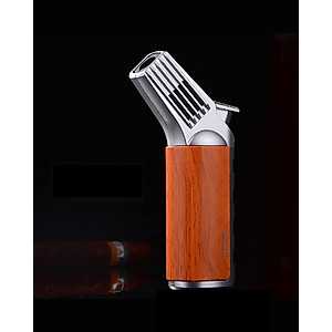 WDMART-US Windproof Refillable lighters - Metal Butane Gas Lighters - Turbo Direct Injection lighters • Multifunction Cooking Torch • Large Gas Storage Capacity (Yellow Wood Grain)