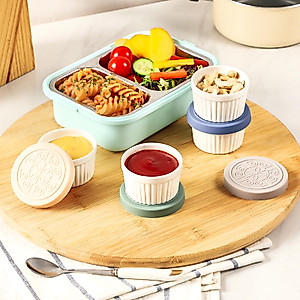 AOZITA Salad Dressing Container To Go, 2.4oz Porcelain Small Condiment Containers with Lids for Lunch Bento Box, Premium Silicone, Leakproof, Reusable Sauce Cups for Picnic and Travel, Dishwasher Safe