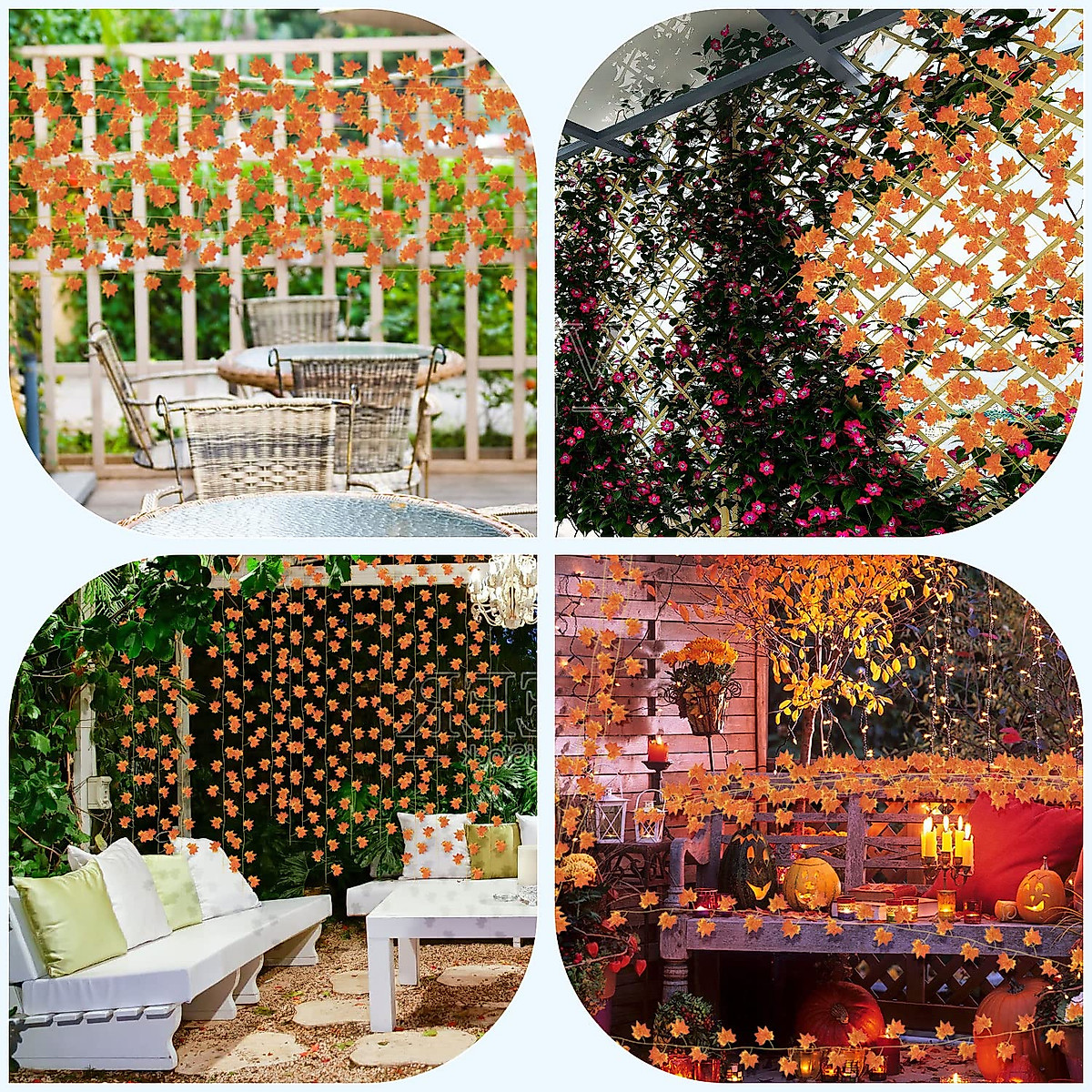 Fall Leaf Garland - Fall Leaves Decor Autumn Leaf Garland Hanging Vines Artificial Fall Maple Leaves 12 Pack - Thanksgiving Halloween Leaves Garland Christmas Decor for Home Garden Party Fireplace