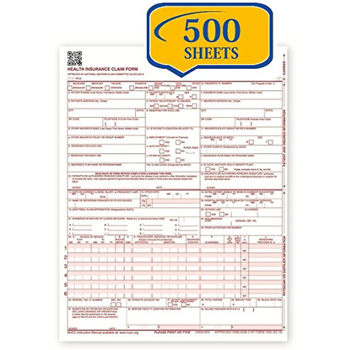 Compuchecks New Cms 1500 Claim Forms - Hcfa (Version 02/12) (500 Sheets), 7106
