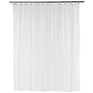 Amazon Basics Water Resistant 8-Gauge PEVA Shower Curtain Liner with Metal Grommets and Plastic Shower Hooks - 72" x 72", Clear