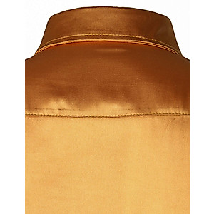 ZEROYAA Men's Luxury Shiny Silk Like Satin Button Up Dress Shirts ZLCL14-Gold Medium