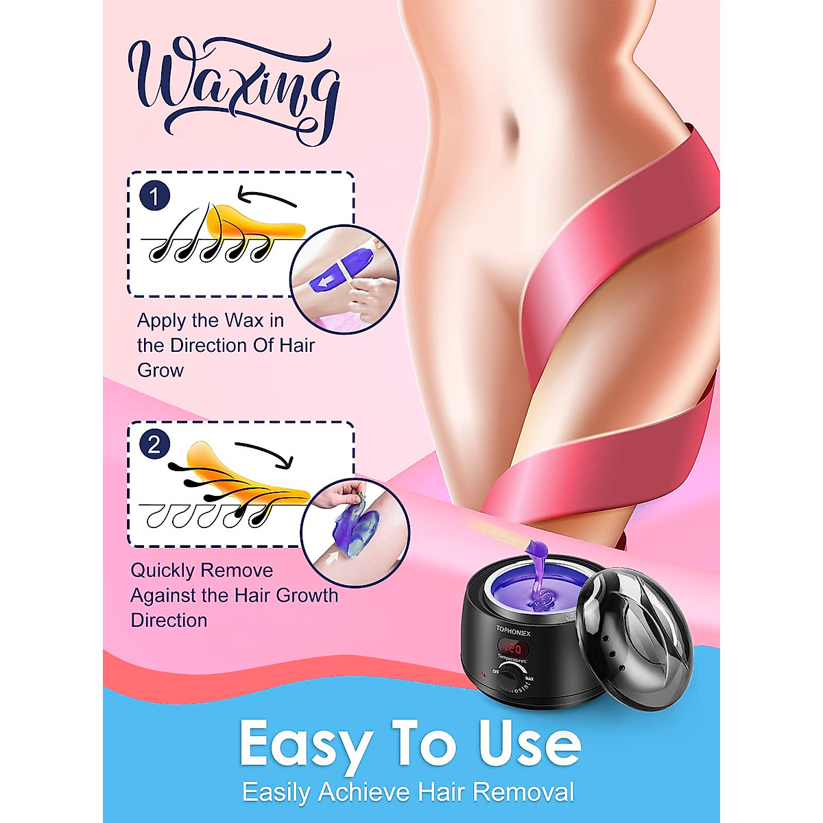 TOPHONIEX Waxing Kit, Wax Warmer for Hair Removal Wax Kit With Hard Wax Beans Wax Machine for All Hair Types, Eyebrows, Face, Legs, Nose, Bikini