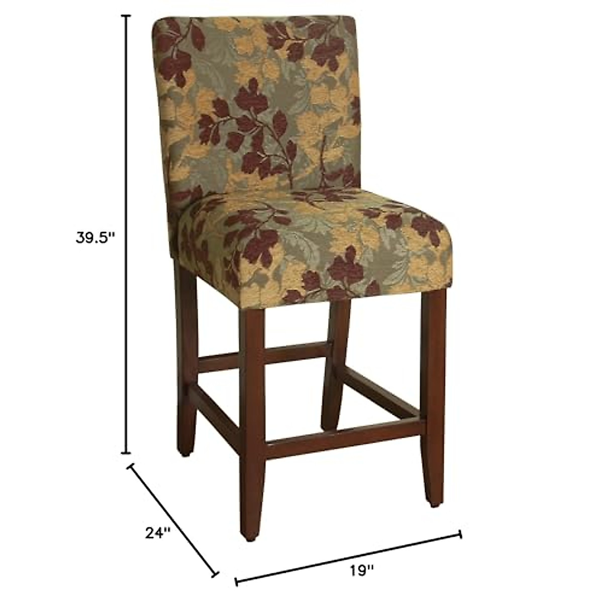 HomePop Upholstered Counter Height Barstool, 24-inch, Brown and Sage Chenille