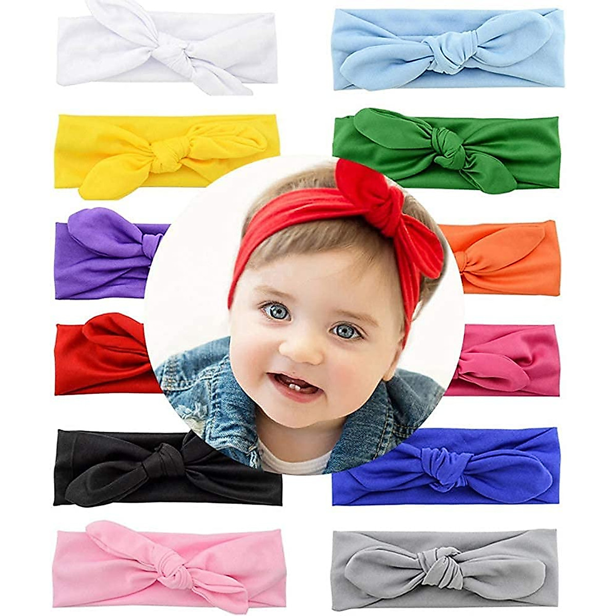 ZOCONE 12 PCS Toddler Headbands, Stretchy Adjustable Bow Headbands for Baby Girls Newborn Infant, Baby Bows and Headbands