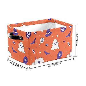 ZAACUSTOM Halloween Ghost Storage Basket Box Collapsible Candy Toy Storage Bins Cubes for Kids Boys Girls Adults Home Shelf Closet Baskets Organizer with Handles, Waterproof, 1 Pack