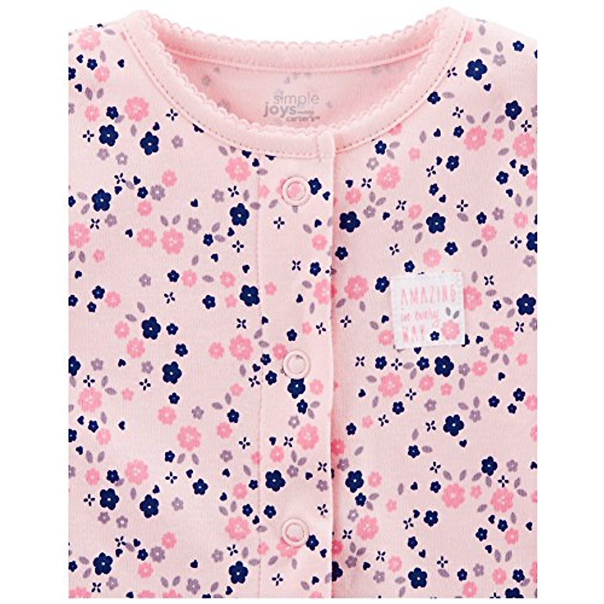 Simple Joys by Carter's Baby Girls' Cotton Snap Footed Sleep and Play, Pack of 2, Grey Butterfly/Pink Floral, 0-3 Months