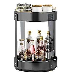 Fineget Rotating Spice Rack Organizer for Cabinet Kitchen 2 Tier Large Metal lazy Susan Spinning Turntable Tiered Vertical Storage Rack Self Black