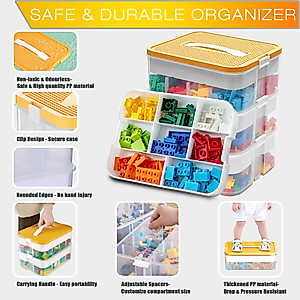 Kids Toy Organizer for Lego Stackable Storage Compartments Bins With Base Plates Lids 3 Tiers Clear Building Bricks Board Game Puzzle Boxes Plastic Craft Sorting Separator Travel Chest Case