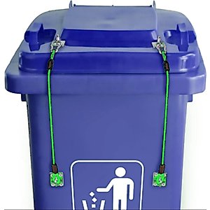 PIYAU Stainless Steel Rope+ PVC Trash Can Lid Locks (2), Garbage Trash Can Locks for Bear Animals Proof, Prevent Being Blown Over by The Wind