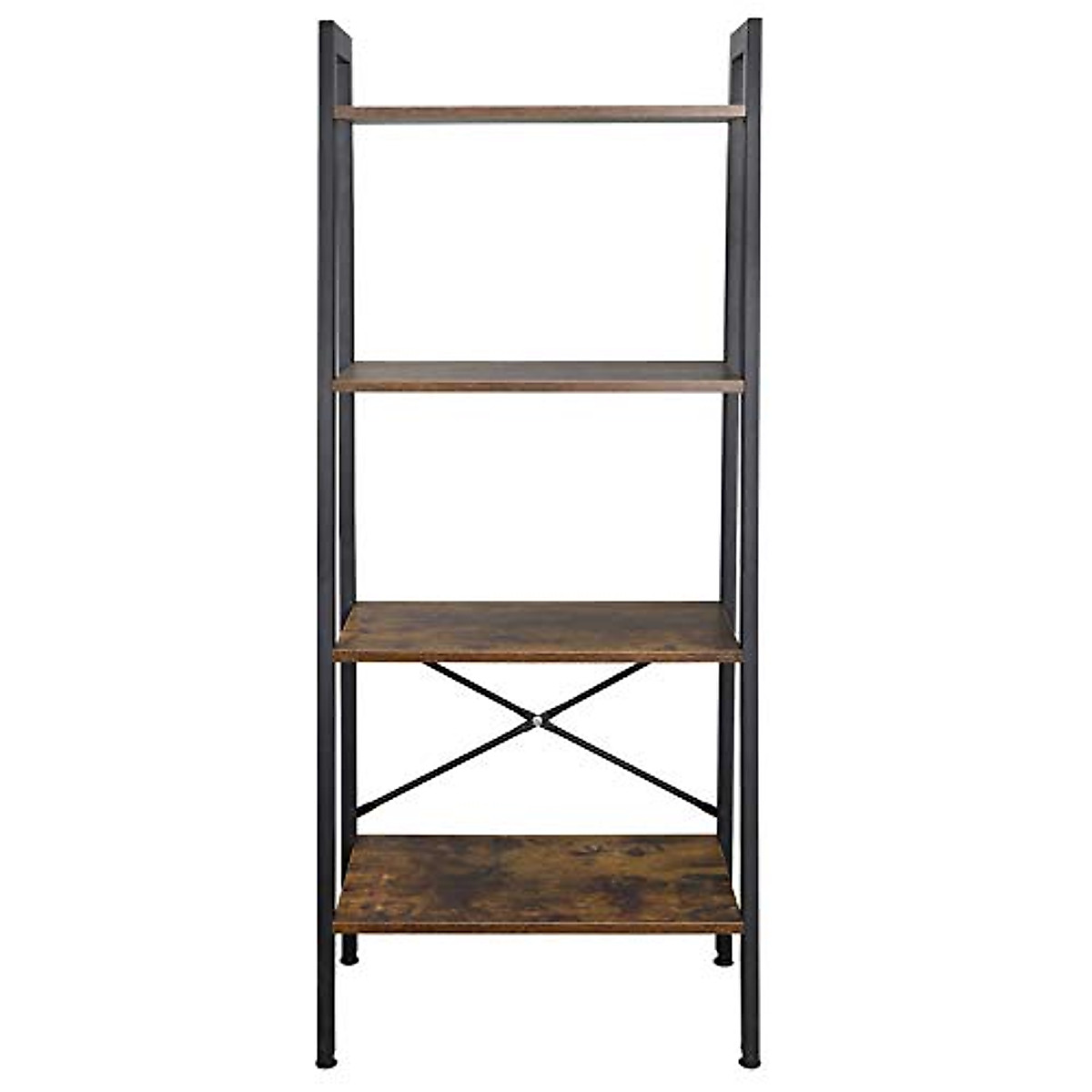 SUPER DEAL Industrial Ladder Shelf 4-Tier Bookcase Plant Book Display Furniture Storage Rack Shelf for Living Room Home Office Bedroom (Rustic Brown)
