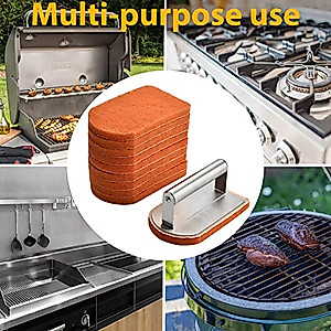 RTT Blackstone Griddle Cleaning Kit - Heavy-Duty 10-Pc Griddle Scrubber Scouring Pads with 1 Stainless Steel Handle - Grill Sponge Cleaner for Flat Top Griddle, Stovetop, & Cast Iron Cookware