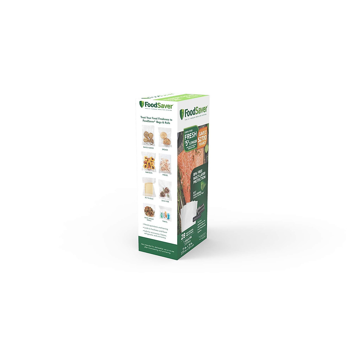 FoodSaver 1-Gallon Precut Vacuum Seal Bags with BPA-Free Multilayer Construction for Food Preservation, 28 Count