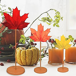 6 Pcs Fall Standing Decor for Tabletop Maple Leaves Wooden Table Sign Thanksgiving Centerpiece Rustic Block Set Wood Tiered Tray Decoration for Farmhouse Home Kitchen
