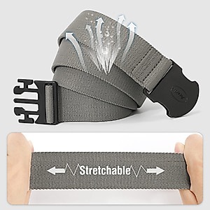 WHIPPY Mens Elastic Stretch Belt Unisex Adventure Web Belt for Women Men with Non-Metal Buckle Adjustable Belts, Gray, 43 Inches