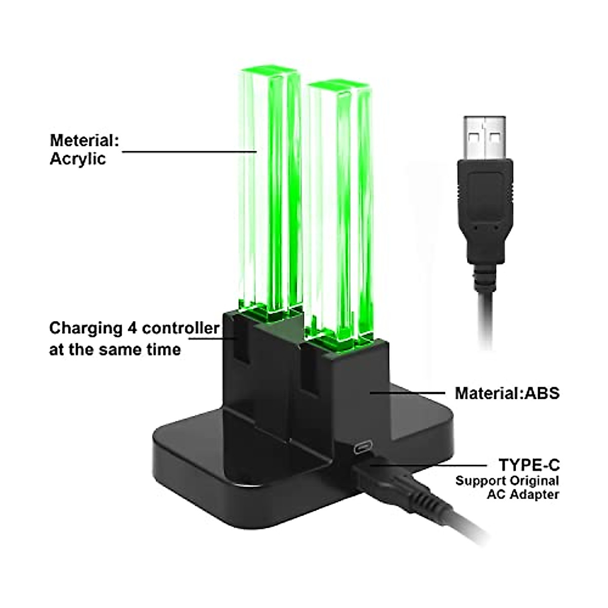 FastSnail Charging Dock Compatible with Nintendo Switch for Joy Con & OLED Model Controller with Lamppost LED Indication, Charger Stand Station with Charging Cable