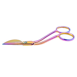 MAKER AND MARKET Applique Pelican Duckbill Blade 5.8 Inch - Double Bent Curved Offset Handle Scissors with Pouch Sleeve for Embroidery, Fabric, Thread, Knitting, Sewing, Arts & Craft (Rainbow)