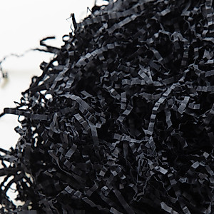 Gloreyan 1/2LB Crinkle Cut Paper Shred, Black Raffia Paper Sherd Filler Grass for Gift Wrapping Basket Filling Birthdays Weddings Party Supply