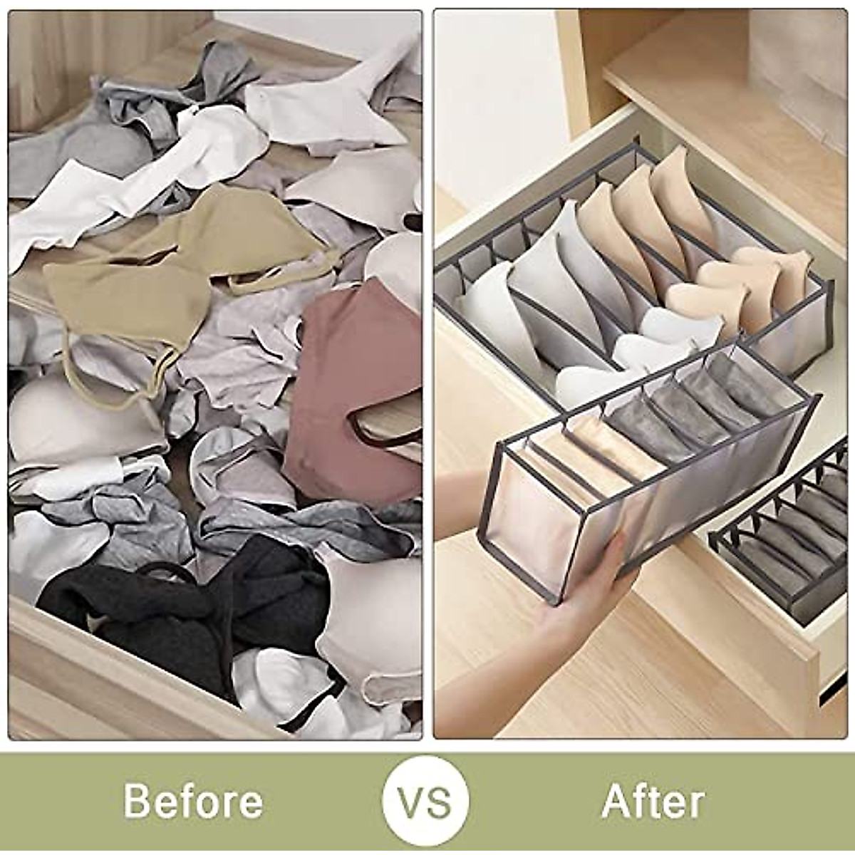DacDark Wardrobe Clothes Organizer 2 Pcs, 7 Grids Leggings Compartment Storage Box Closet, Folding Drawer For Clothing Mesh Separation, Transparent Divider For Stacking Pants Organizer