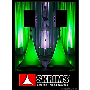 2-Pack Amazin Gear SKRIMS Tripod Speaker Stand Stretch Covers, Triple Sided DJ Scrims, Spandex DJ Skirts +2 FREE Travel Bags, 3-Sides Perfect for Glow Lighting Effect, WHITE PAIR (SKRIMS-3W-2)