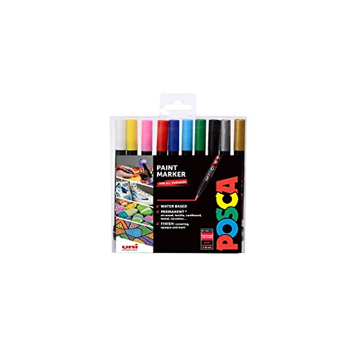 posca 153544849 0.1-10 mm Tip Waterbased Paint Marker - Assorted Colours (Pack of 10)