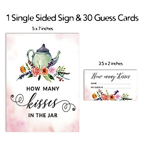 Inkdotpot How Many Kisses in The Jar White Tea Party Bridal Shower Game 1 Sign + 30 Cards